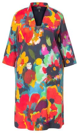 Ulla Popken Midikleid Midikleid Leinenmix A-Linie Kelchkragen 3/4-Arm