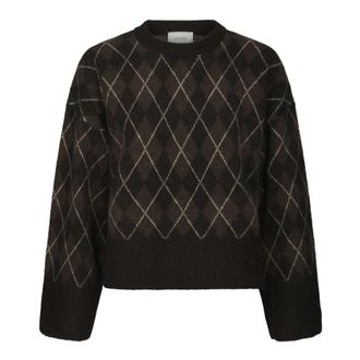 Neo Noir Kick Check Strickbluse - - Knitwear - Damen - Braun - L