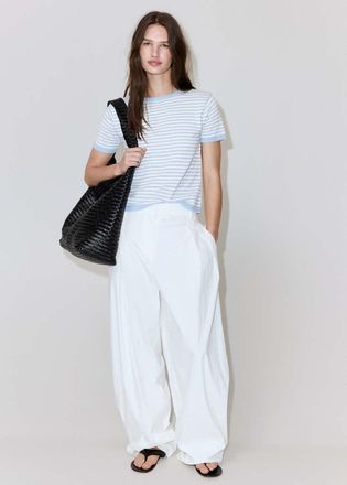 Mango Pull-over rayures manches courtes bleu ciel - Femme - XXL - MANGO