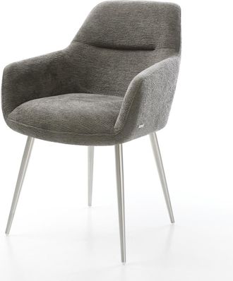 DELIFE Esszimmerstuhl Pejo-Flex Bouclé Soft Schlamm 4-Fuß konisch Edelstahl Taschenfederkern, Esszimmerstühle