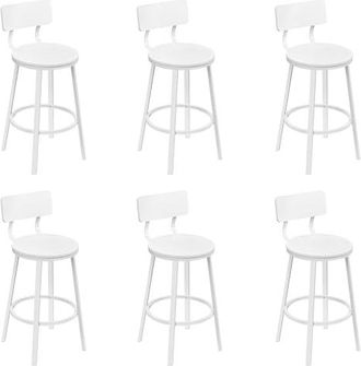 Woltu Tabourets de Bar Lot de 6, Chaise Haute Cuisine, avec Repose-Pieds et Dossier, en M&eacute;tal, Blanc, BH431ws-2
