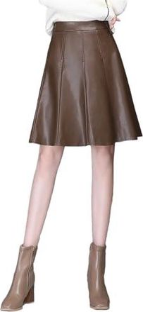 Generic Jupe courte en cuir synth&eacute;tique pour femme - Taille haute - Jupe trap&egrave;ze, caf&eacute;, 52