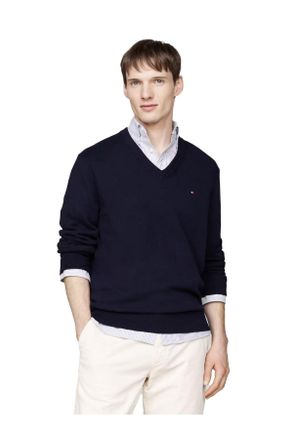 Tommy Hilfiger Herren Pullover Pima Org Ctn Cashmere V Neck mit V-Ausschnitt, Blau (Desert Sky), XXL
