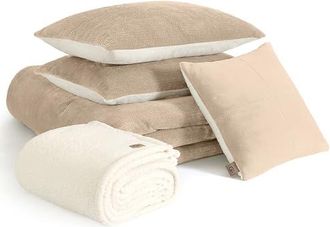UGG Remina Bettdecken-Set, 5-teiliges Bett in Einer Tasche mit Überwurfdecke, dekorativem Kissen, Kissenbezügen und wendbarer Steppdecke, hypoallergen, wa