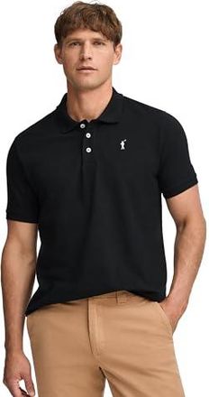 Polo Club Polo Noir en piqué avec Patte à Trois Boutons et Logo brodé Contrastant Homme