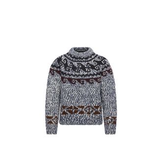 Moncler Moncler Geometric Jacquard Wool Blend Jumper, Women, Blue, Size: L