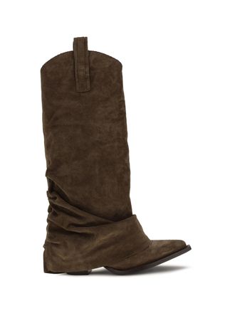 R13 Womens Cowboy Boots Suede Brown Calf Leather