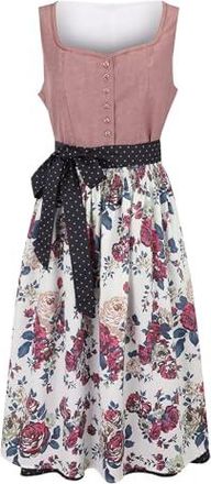 Generic Robe en velours pour femme - Avec tablier Dirndl - &Eacute;l&eacute;gante robe festive en mousseline de soie, Rose, XXL