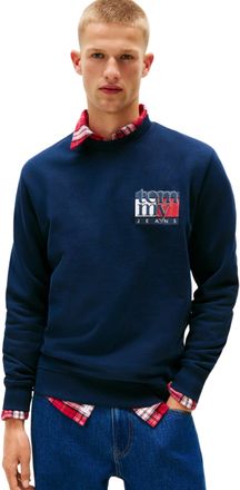 Tommy Jeans Herren Sweatshirt Flag Crew mit Rundhalsausschnitt, Blau (Dark Night Navy), XL