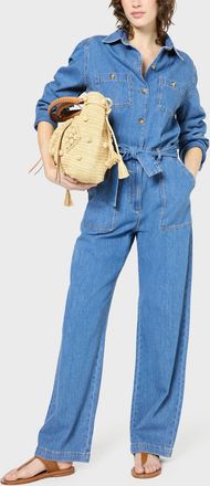 Gerard Darel Combinaison en jean &agrave; col chemise - FLORE - Bleu ciel