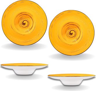 Wilmax England Wilmax | SPIRAL tiefe Teller - 2 Stück | Elegant | Modern | Langlebig | Sicher | Glasiertes Porzellan | Kratzfest | Spülmaschinengeeignet | Für Suppen
