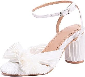 SJJH Sandales tendance pour femme avec sangle de cheville et talon bloc, Blanc., 33 EU