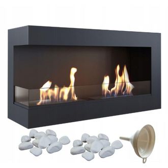 Kratki Wandkamin Bioethanol DELTA 900 T&Uuml;V links Deko Steine Set