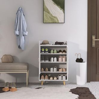 Furniture R Moderne Schuhablage mit Türen, weiß, platzsparendes Design, MDF-Material, Stabiler Aufbau, ideal für Flur oder Garderobe