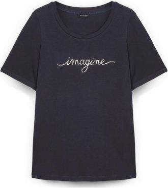 Fiorella Rubino Femme, Tops, Bleu, Taille: 36 FR T-shirt en coton avec lettres en cristal