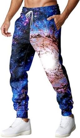 Generico Pantalon de surv&ecirc;tement pour homme Pantalon Slim Fit avec impression Cosmique Ciel &eacute;toil&eacute; Pantalon de Carnaval avec Paillettes Discoth&egrave;que Pantalon de