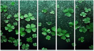 Islandburner Bild auf Leinwand Kleeblatt Dekor auf grünem Hintergrund mit Glitzereffekt Bilder Wandbilder Poster