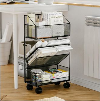 Generic Mobiler B&uuml;cherregalwagen, 5-st&ouml;ckiges, schlankes Metallregal mit Rollen for Schule, Schlafzimmer, Klassenzimmer, B&uuml;ro, Bibliothek, Kinderzimmer(Black)