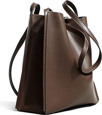 Generic Grand sac &agrave; main en cuir v&eacute;ritable pour femme, sac &agrave; main tendance pour femme, grand sac &agrave; bandouli&egrave;re, marron, large