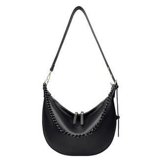 Generic Sac &agrave; bandouli&egrave;re en cuir synth&eacute;tique de couleur unie avec fermeture &eacute;clair et bandouli&egrave;re r&eacute;glable pour l&eacute;cole, le travail, les voyages, Noir, 400.00