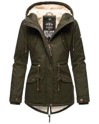 Marikoo B376 B376-Manolya B376 Parka dhiver doubl&eacute;e en fourrure synth&eacute;tique pour femme Taille S, Vert olive fonc&eacute;, S