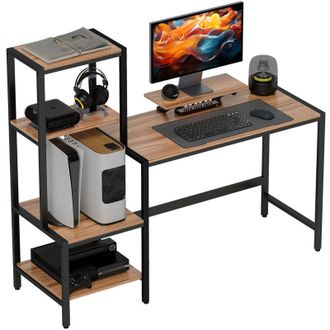 HOMCOM Schreibtisch 150 x 48 cm Computertisch B&uuml;rotisch mit Monitorst&auml;nder, CPU-St&auml;nder, Druckerablage, 4 Regalen, Metallgestell f&uuml;r Home Office