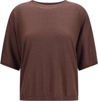 Brunello Cucinelli Kurzarm-Pullover aus Kaschmir und Seide - - Knitwear - Damen - Braun - L