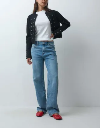 Vero Moda Allison Straight-Leg-Jeans mit mittelhohem Bund in hellblauem Denim