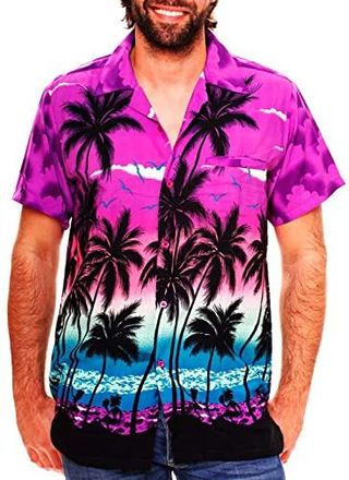 V.H.O. Chemise hawaïenne funky décontractée pour homme avec poche avant boutonnée très bruyante à manches courtes unisexe plage multicolore, violet, Taille 7