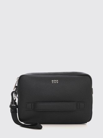 HUGO BOSS Pochette de poignet en similicuir grain&eacute; avec logo en m&eacute;tal