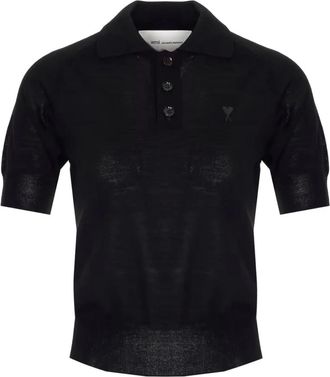 Ami Femme, Tops, Noir, Taille: 38 FR Polo en Laine M&eacute;rinos