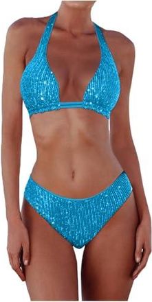Generic Bikini Sexy Femme Maillot de Bain Maillot de Bain Femme Paillettes, Bikini Triangle Sexy et Brillant, Parfait pour la Plage ou Les Vacances