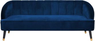 Beliani 3-Sitzer Sofa Samtstoff blau gesteppt mit hohen F&uuml;&szlig;en schwarz/Gold Alsvag