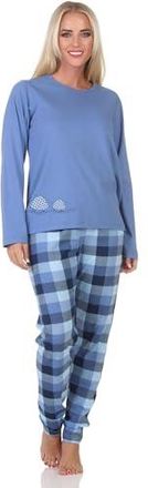 Normann Pyjama en jersey à manches longues pour femme avec pantalon à carreaux et motif animal, bleu foncé, 46-48
