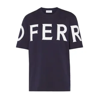 Ferragamo Homme, Tops, Bleu, Taille: S T-shirt Bleu Col Rond à Logo Imprimé