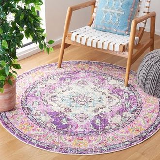 Safavieh Boho Teppich f&uuml;r Wohnzimmer, Esszimmer, Schlafzimmer - Monaco Collection, Kurzer Flor, Violett und Hellblau, 122 X 122 cm