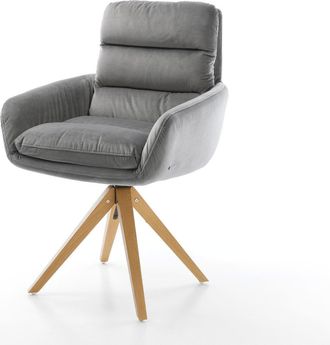 DELIFE Esszimmerstuhl Abelia-Flex mit Armlehnen Samt Grau Holzgestell kantig Natur, Esszimmerst&uuml;hle