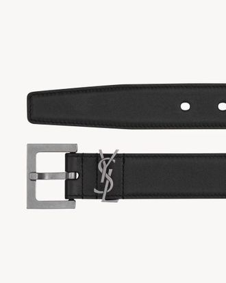 Saint Laurent YSL Logo Buckle Leather Belt - Black