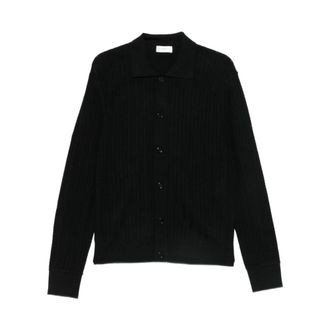 Paolo Pecora Cardigan mit Polokragen und Chevron-Strickmuster - - Knitwear - Herren - Schwarzk - L