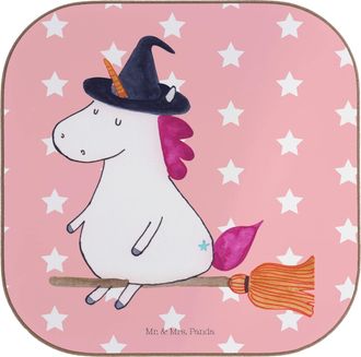 Mr. & Mrs. Panda gl&auml;seruntersetzer Einhorn Hexe - Geschenk, Einh&ouml;rner, Untersetzer Tasse, Engel, Freundin, Unicorn, Coaster, Teufel, Holzuntersetzer, Frau, Tischunters