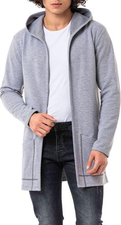 Red Bridge Langer Kapuzen-Cardigan Bequemer offener Hoodie für Freizeit und Alltag Grau XXL