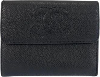 Chanel Portefeuille compact en cuir noir Pre-owned - Femme - Pre-owned - Noir - Taille: ONE Size