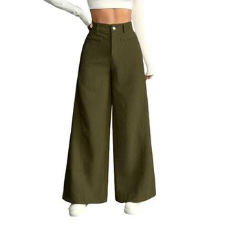 Generic Pantalon en velours c&ocirc;tel&eacute; pour femme - Jambes larges - Pantalon de travail - Coupe ample - D&eacute;contract&eacute; - Taille &eacute;lastique - 33, vert, XXL
