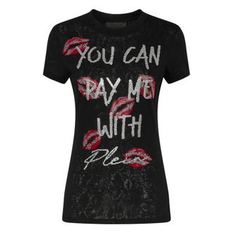 Philipp Plein Femme, Tops, Noir, Taille: 38 FR T-shirt Pure avec Cristaux