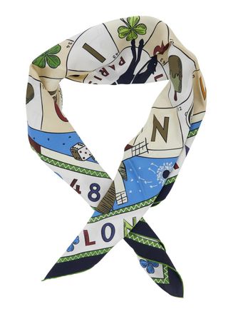 Longchamp Zodiac-Print Silk Scarf - Blue