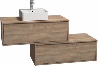 Vente-Unique Vente-unique - Meuble de salle de bain suspendu naturel clair avec simple vasque carrée et deux tiroirs - 94 cm - teana ii