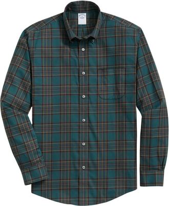 Brooks Brothers Homme, Chemises, Vert, Taille: S Chemise &agrave; Carreaux Stretch en Twill Coupe Ajust&eacute;e Infroissable avec Col Boutonn&eacute;