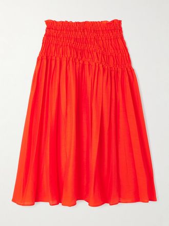 Tory Burch Jupe Midi En Lyocell Mélangé À Smocks Et À Volants - Rouge