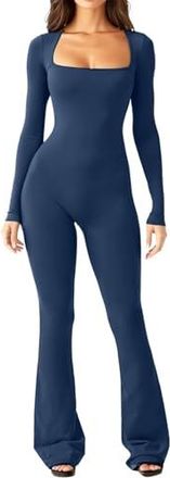 Generic Combinaison décontractée pour femme, col en V, sans manches, bretelles spaghetti, sarouel, salopette longue, bleu, XXL