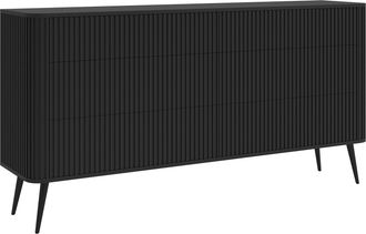 Selsey Kommode Aufbewahrungsschrank 6 Schubladen Schrank Schubladenschrank Gerillt Push to Open Soft Close Schwarz Schwarze Beine Ovarlo